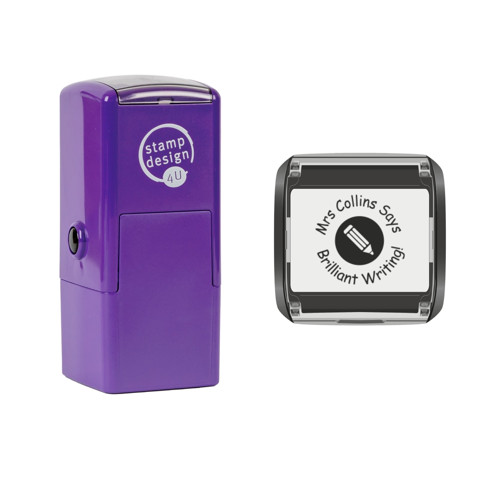 SD4U 4933 | Pencil 2 Lines Personalised Teacher Stamp | 25 x 25mm ...